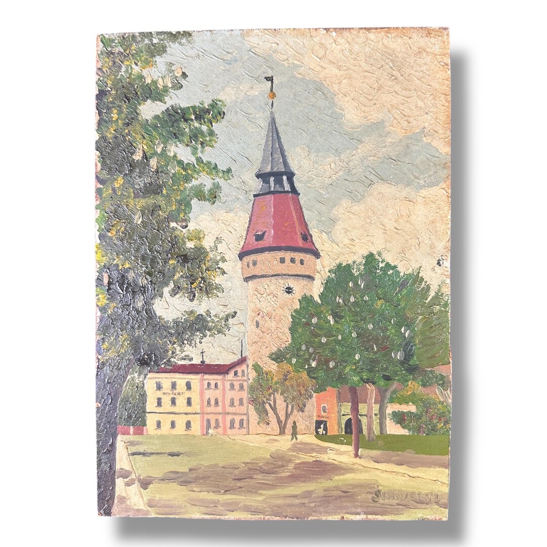 Vintage SCHWERTL Oil Painting Falterturm Bavaria Germany Signed Wood ...