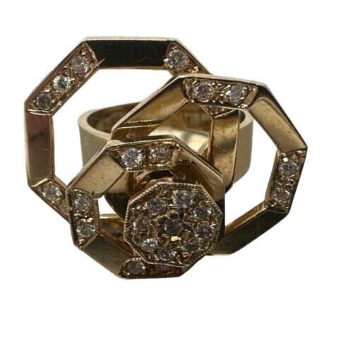 Diamond Spinning Ring Kinetic 14k Gold Geometric 3 Level Motion Spinner ...