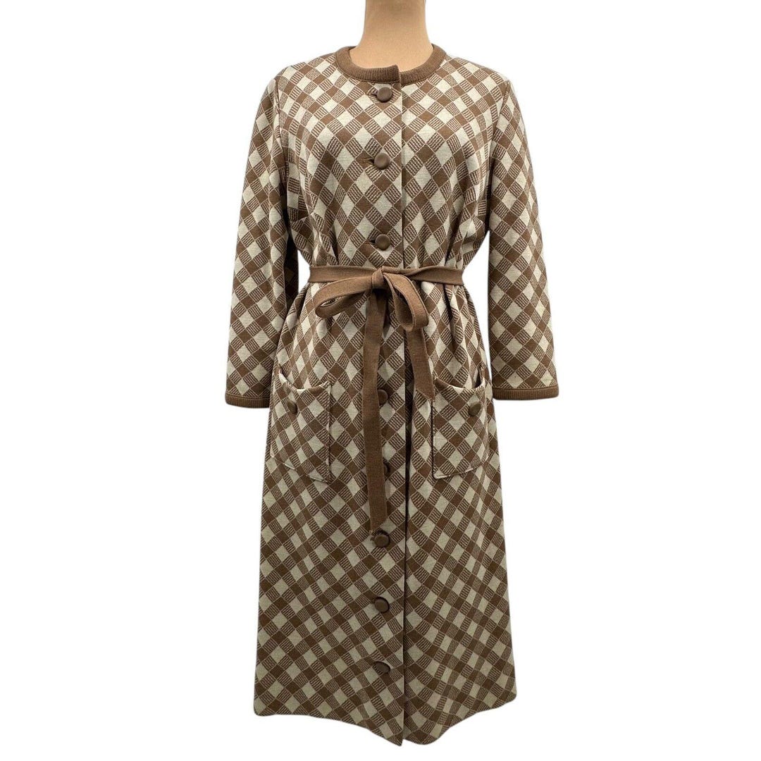 Vintage 60s Kimberly Wool Longline Button Front Knit Cardigan Coat Tan ...