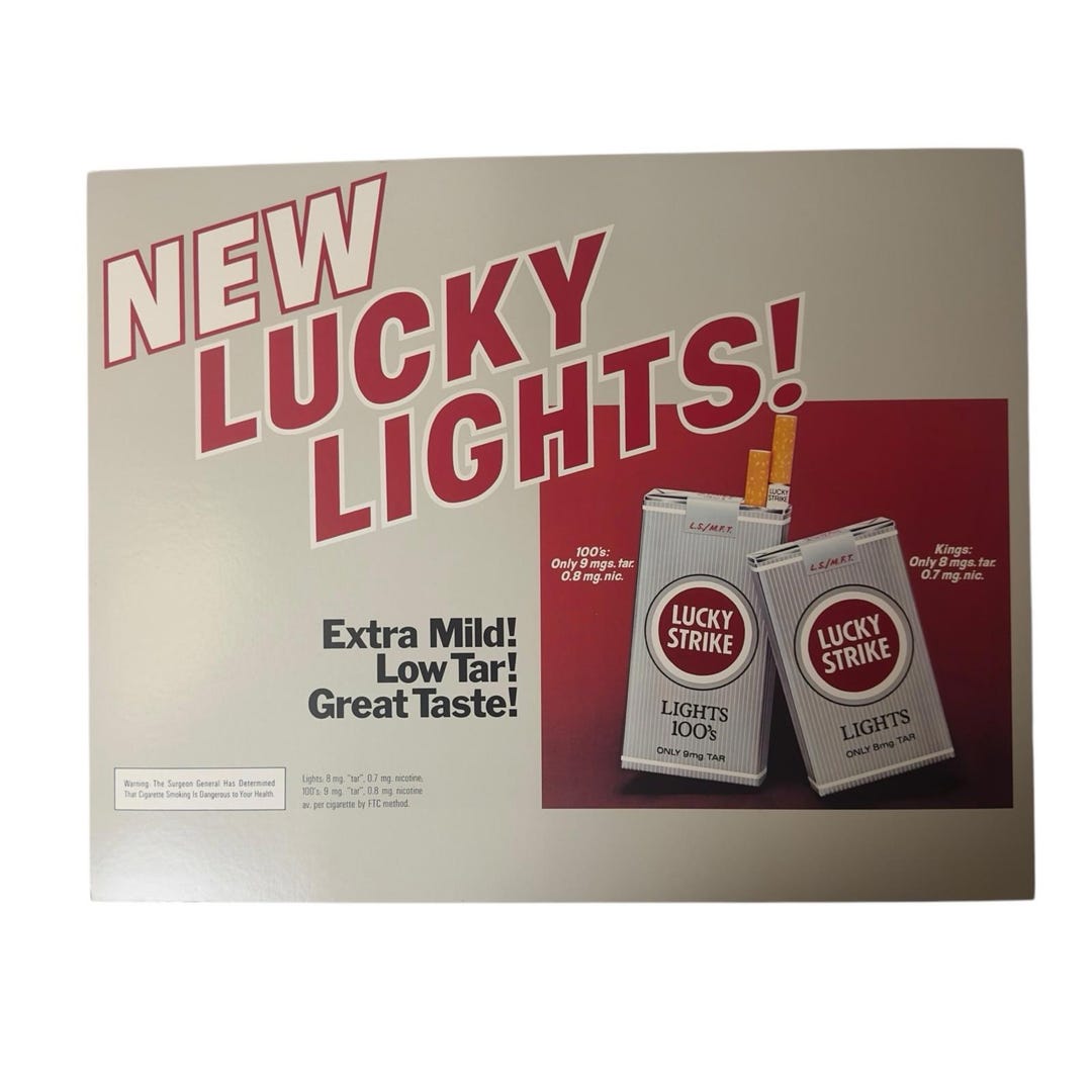 Vintage Lucky Strike Lights Cigarette Counter Display Sign 15"x19 ...