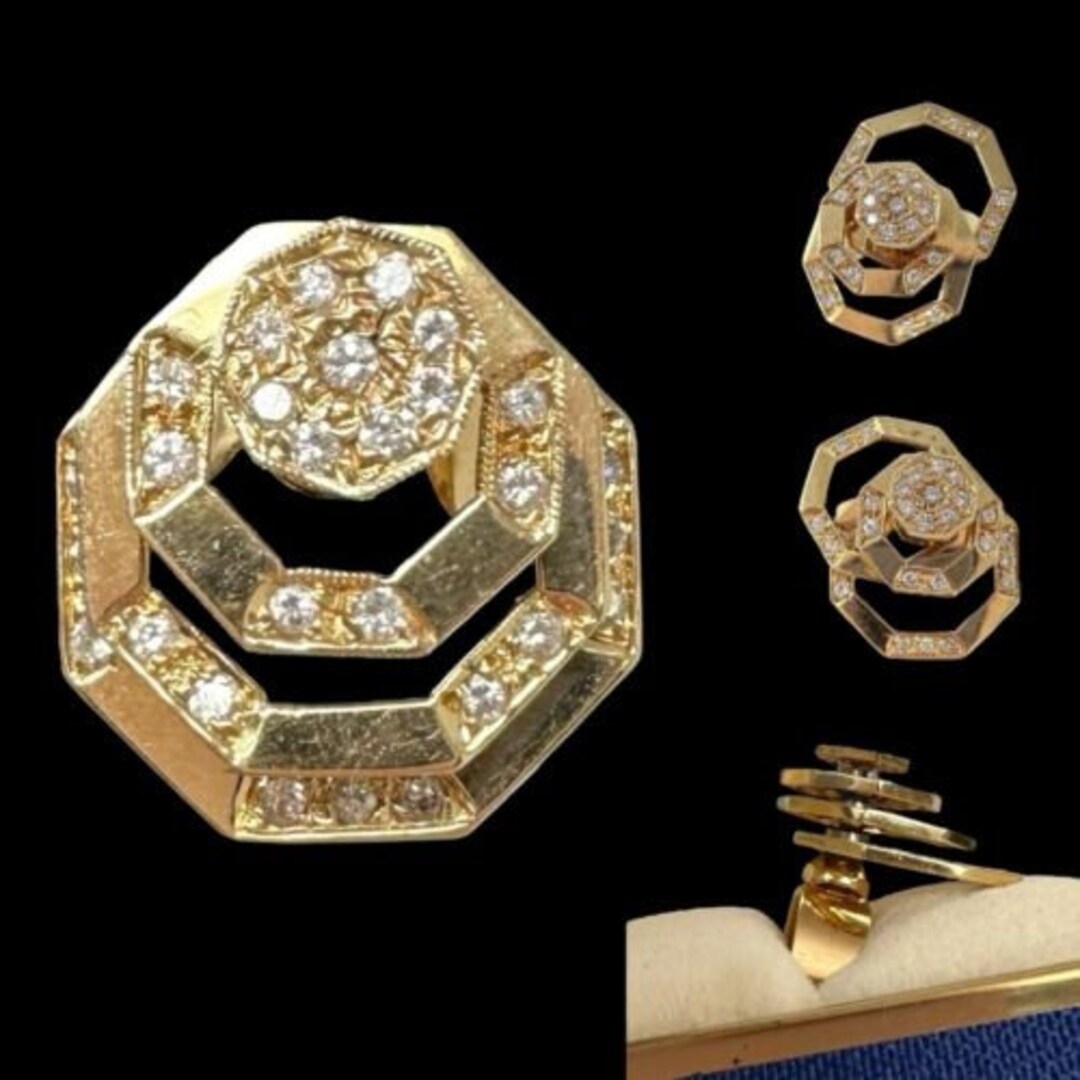 Diamond Spinning Ring Kinetic 14k Gold Geometric 3 Level Motion Spinner ...