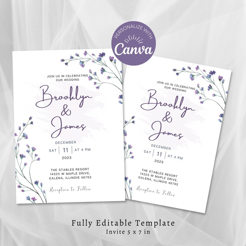 Wedding Invitation Lavender Wedding Invitation Template - Etsy
