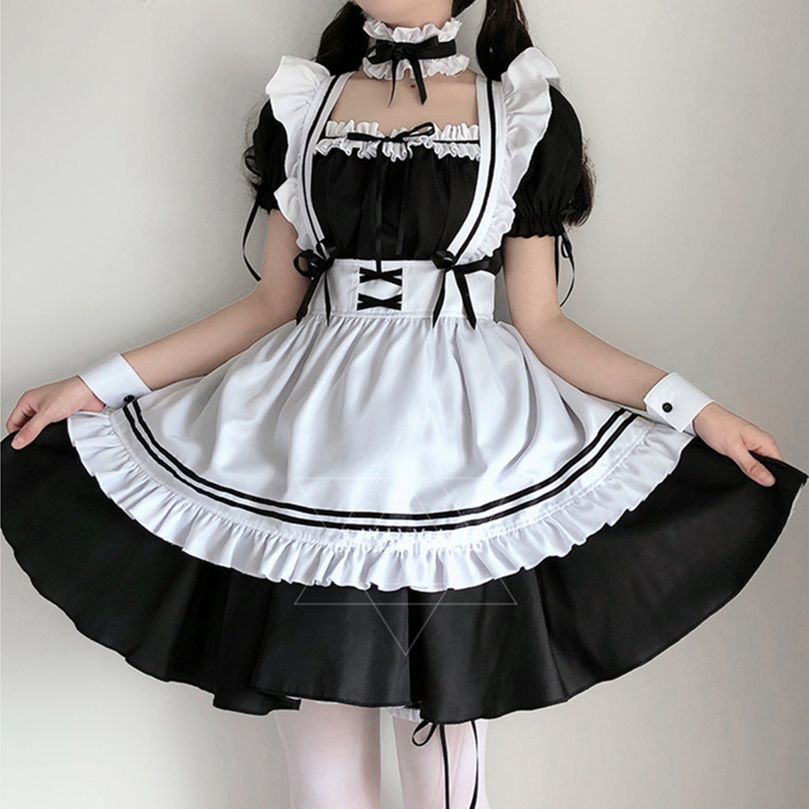 French Maid Dressblack Costume Dress With Choker And Etsy