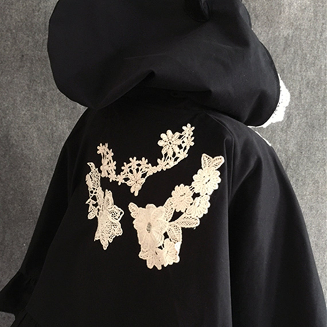 Goth Lolita Hoodblack Cotton Cape With Lacehalloween - Etsy