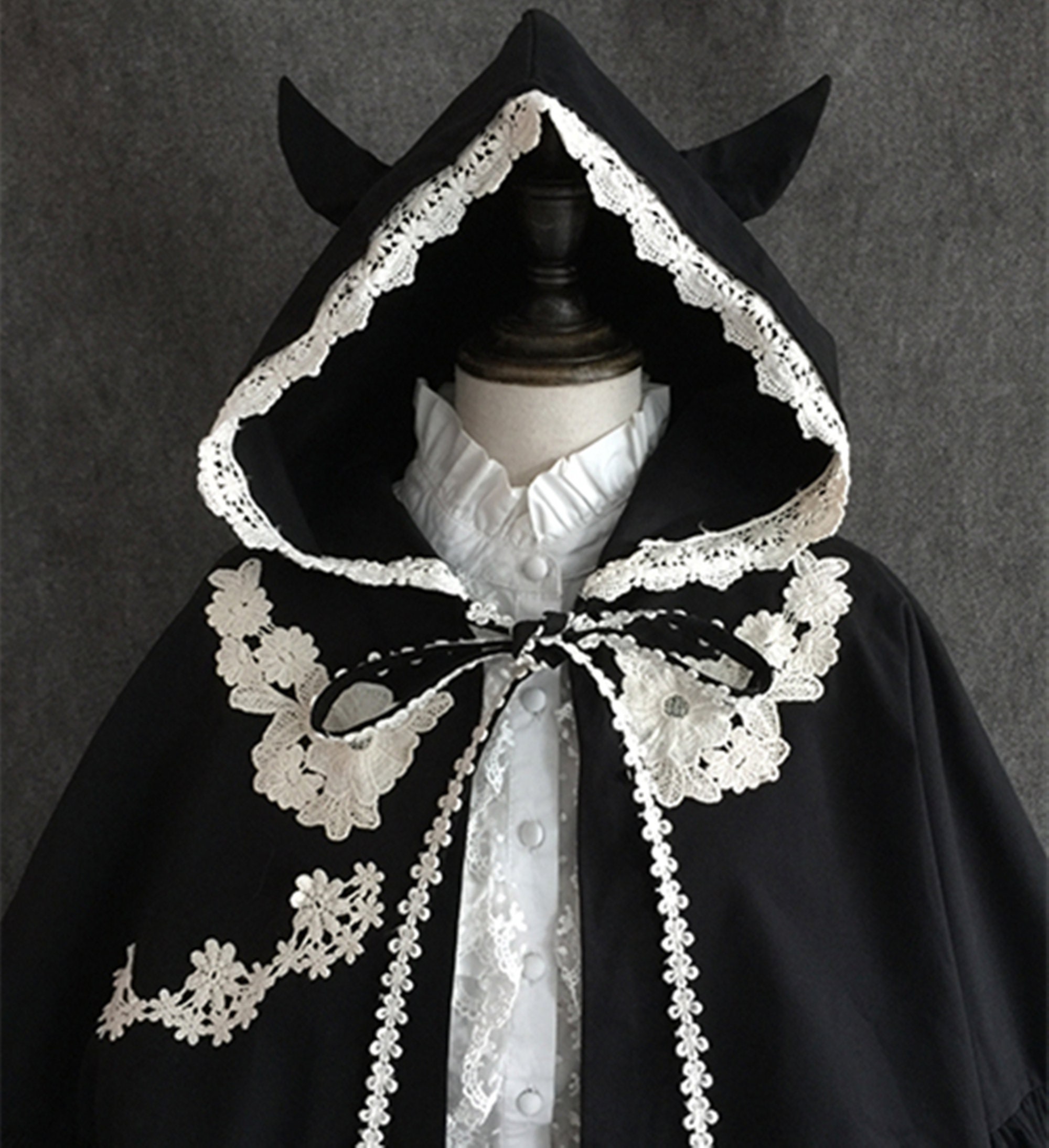 Goth Lolita Hoodblack Cotton Cape With Lacehalloween - Etsy