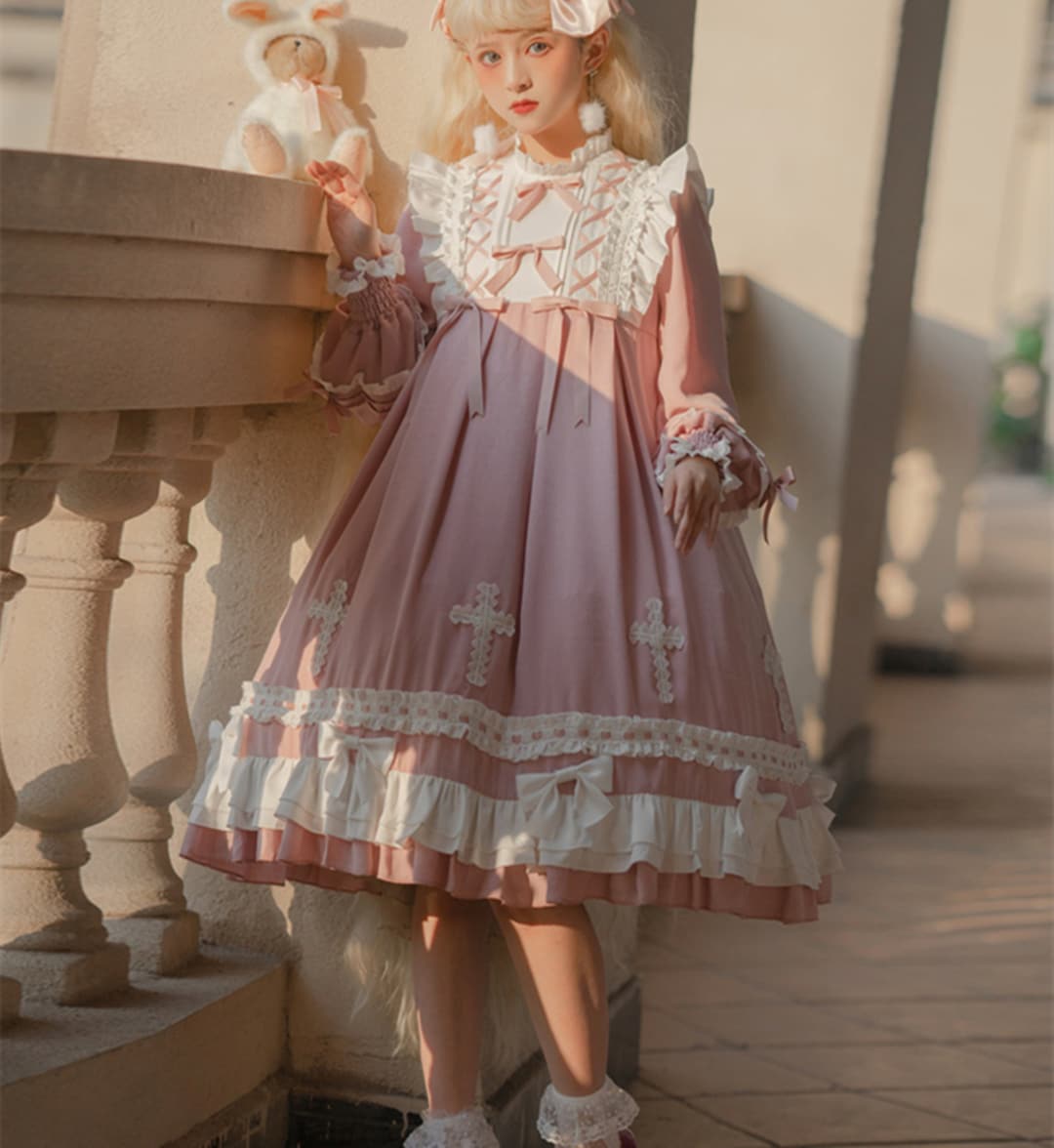 Goth Lolita Dress With Puff Sleeve,ruffle Dress,bow Knot Dress,cute ...