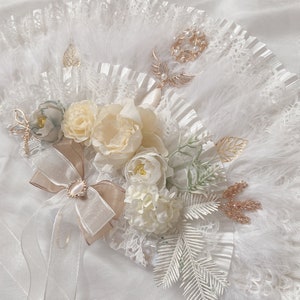 Ivory Lace Fan,flower Lace Hand Held Fan,bridal Hand Fan,vintage Fan - Etsy