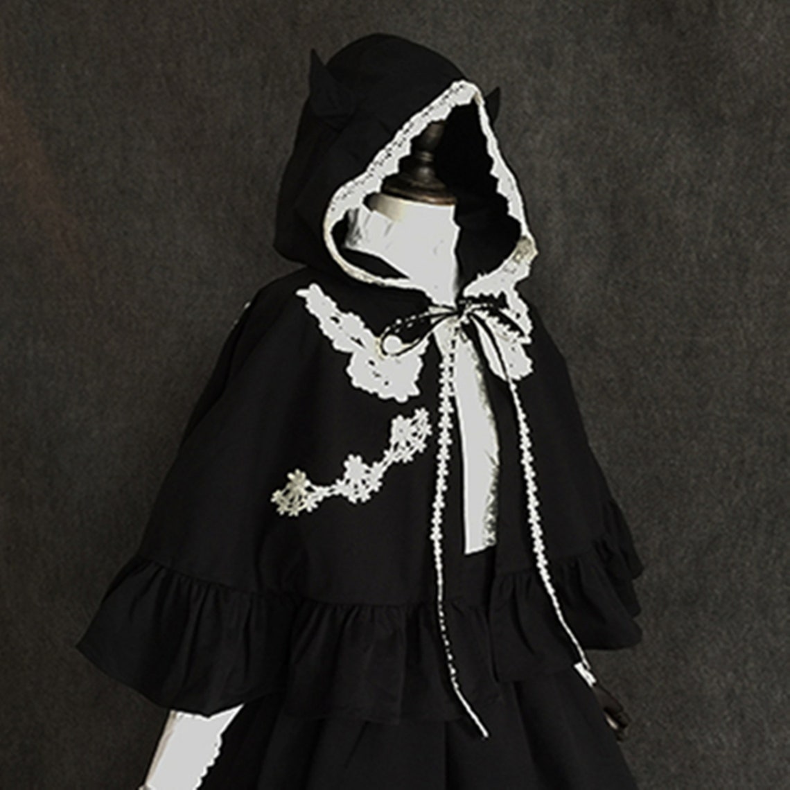 Goth Lolita Hoodblack Cotton Cape With Lacehalloween - Etsy
