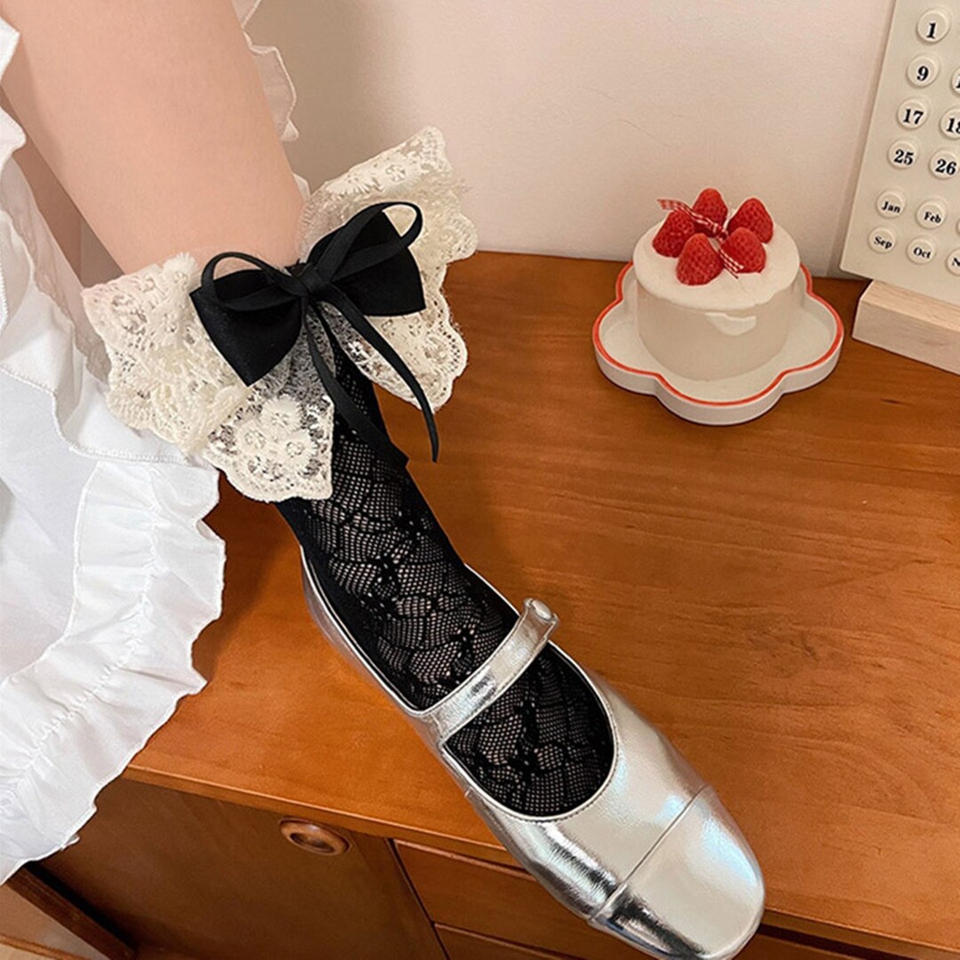 Black Lace Socks,big Bow Socks,lolita Lace Ankle Socks,frilly Socks ...