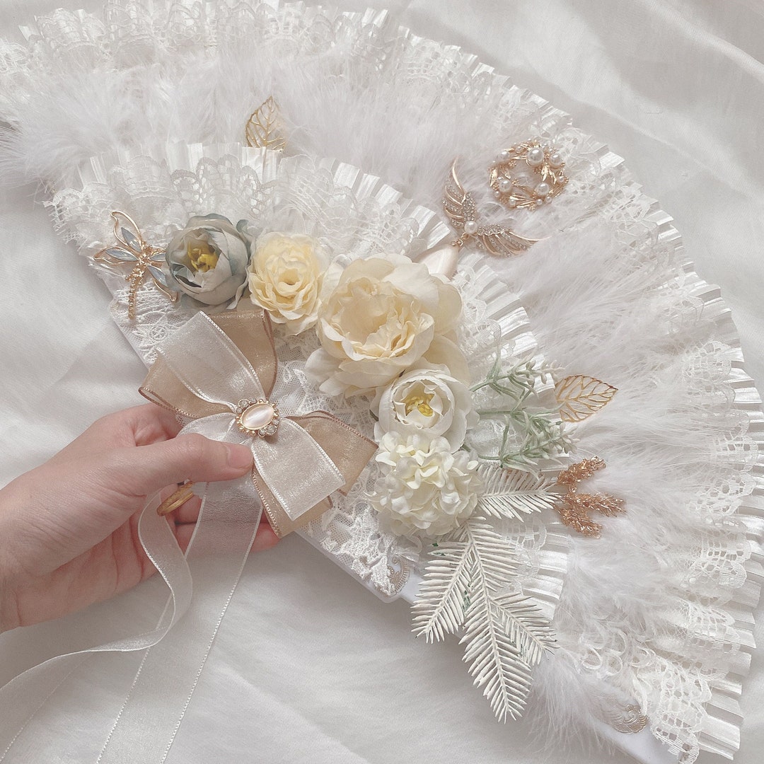 Ivory Lace Fan,flower Lace Hand Held Fan,bridal Hand Fan,vintage Fan - Etsy