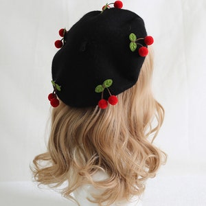 10 Colors Cute Cherry Wool Hat,needle Felted Design Beret Cap,girl Hat ...
