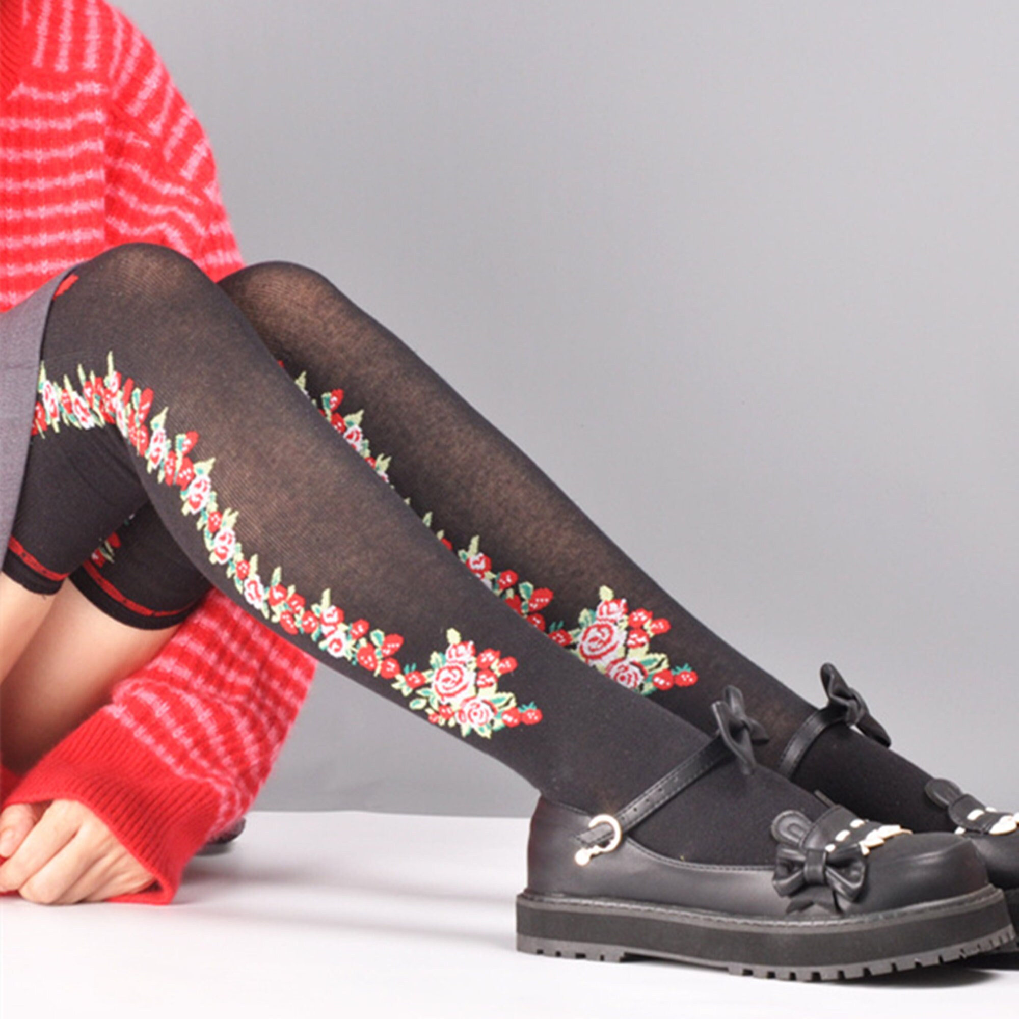 Black Hold UpsLolita SocksLolita Tight with RedflowerCotton | Etsy