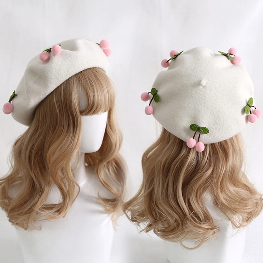 10 Colors Cute Cherry Wool Hat,needle Felted Design Beret Cap,girl Hat ...