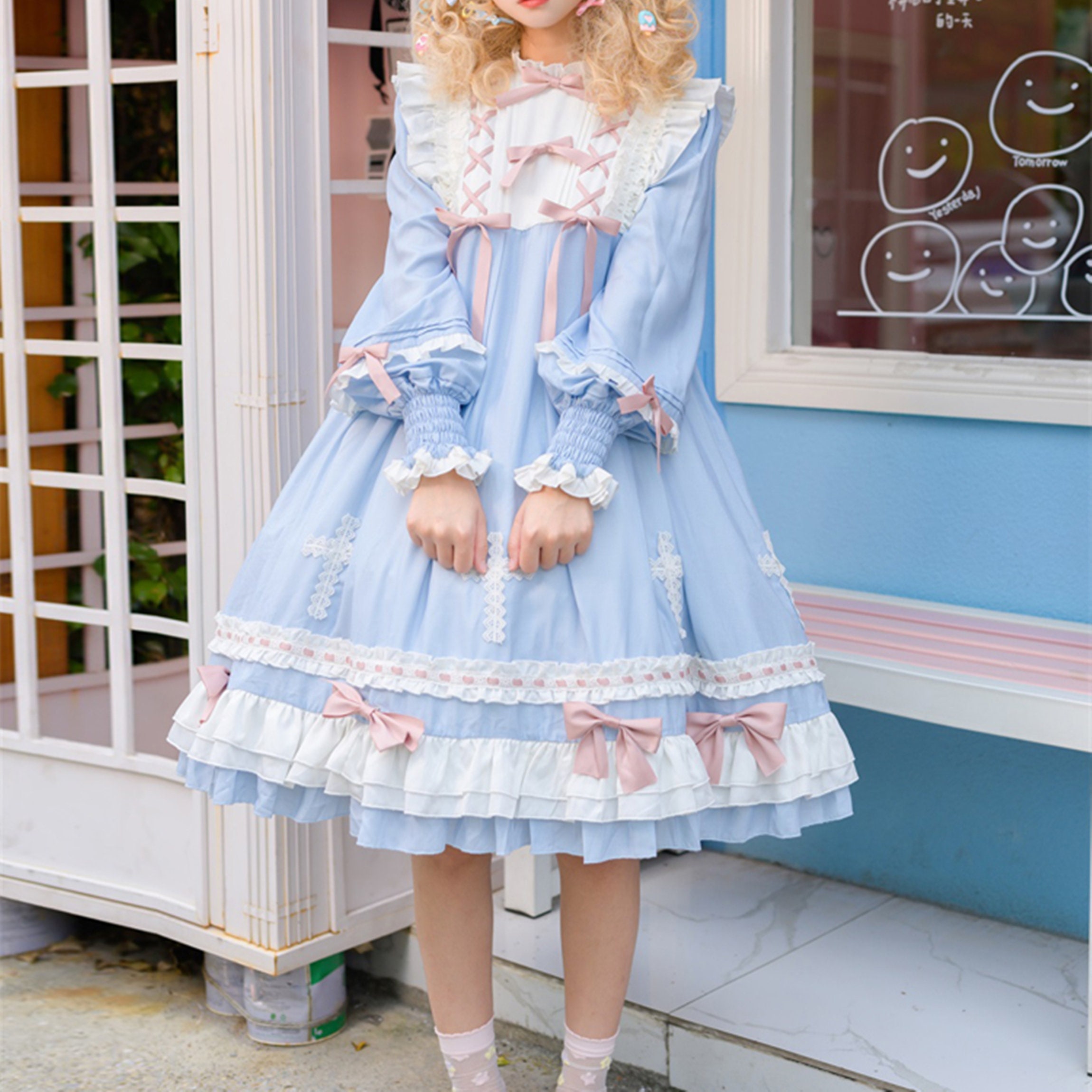 Goth Lolita Dress With Puff Sleeveruffle Dressbow Knot | Etsy