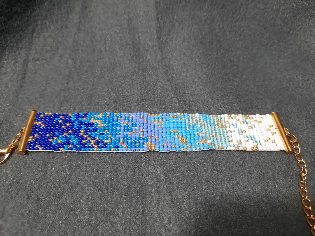 White/blue/purple Waves Bead Loom Bracelet - Etsy