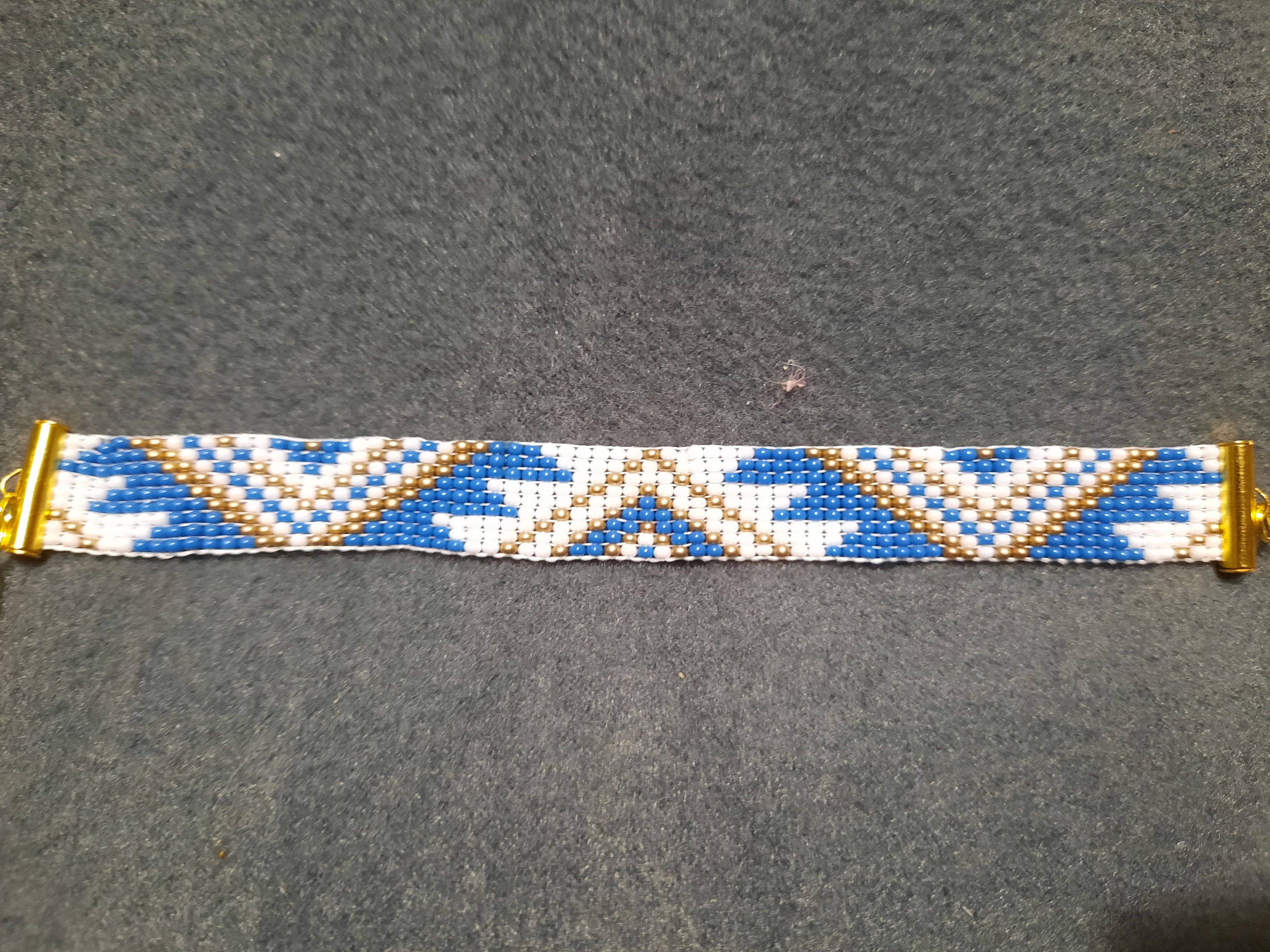 Blue-grey-gold Triangle Bead Loom Bracelet - Etsy
