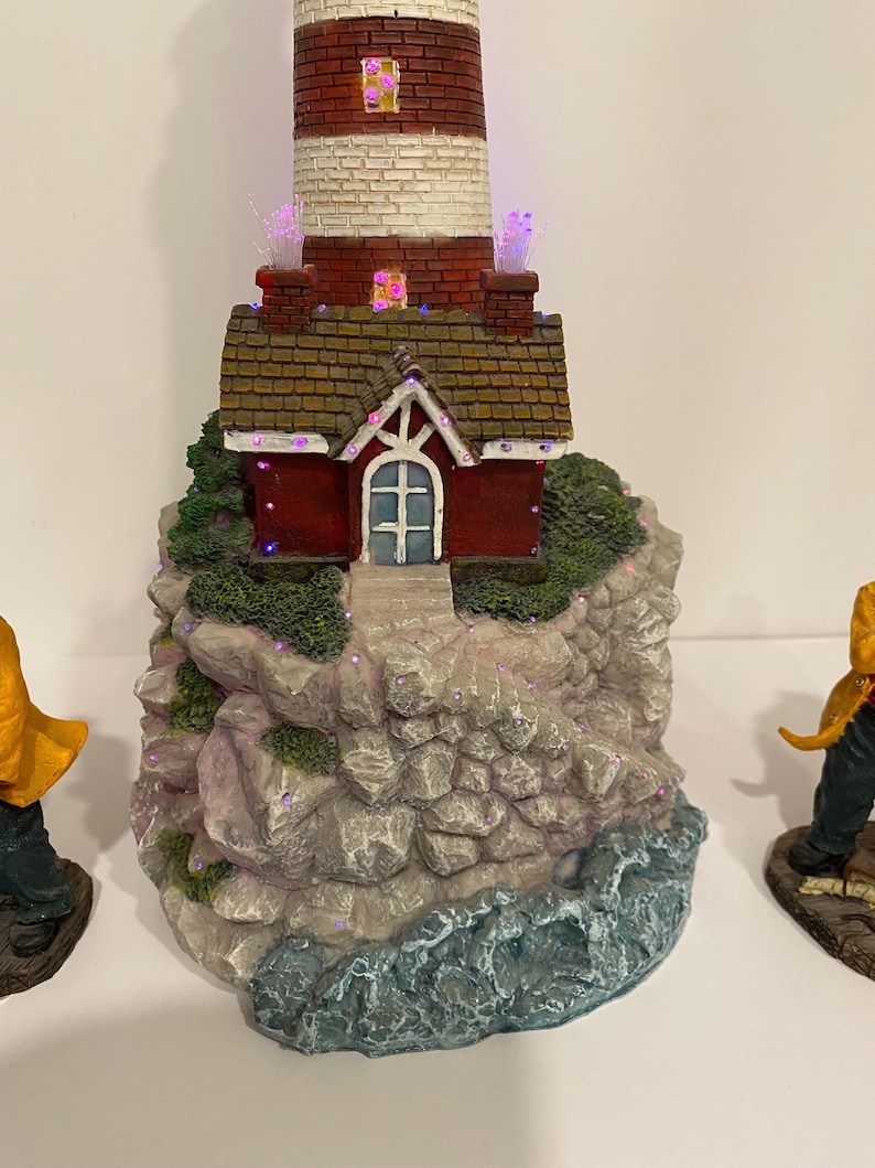 Christmas Lighthouse Village Lighted Led Lights With 2 Sea Captain ...