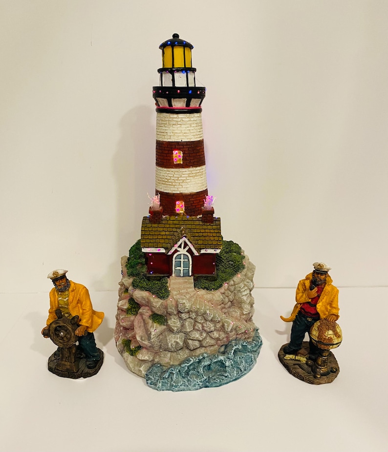 Christmas Lighthouse Village Lighted Led Lights With 2 Sea Captain ...