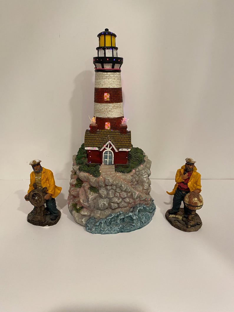 Christmas Lighthouse Village Lighted Led Lights With 2 Sea Captain ...