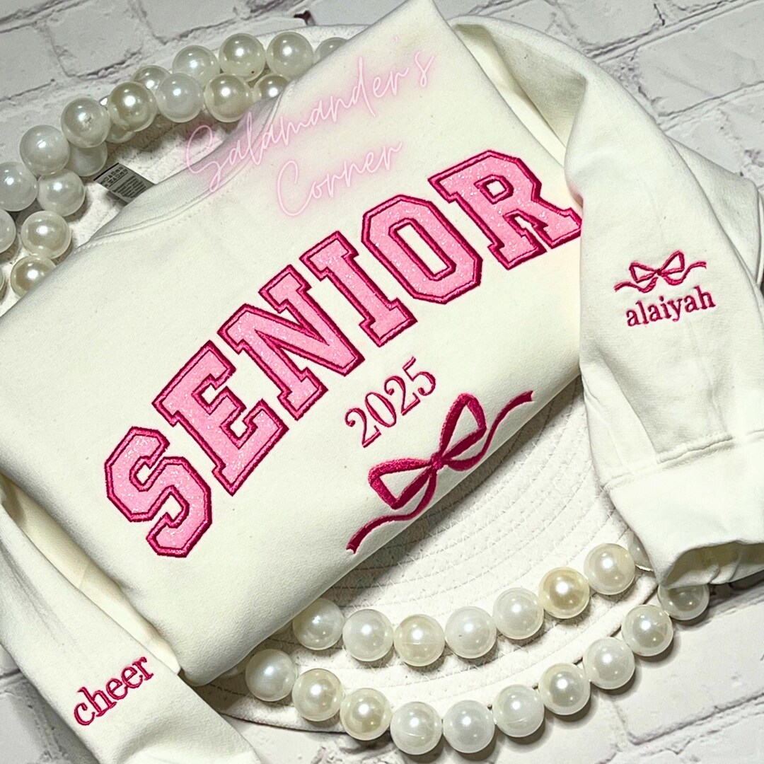 Custom Embroidered Senior Sweat Shirt 2026, Name on Sleeve With Ribbon ...