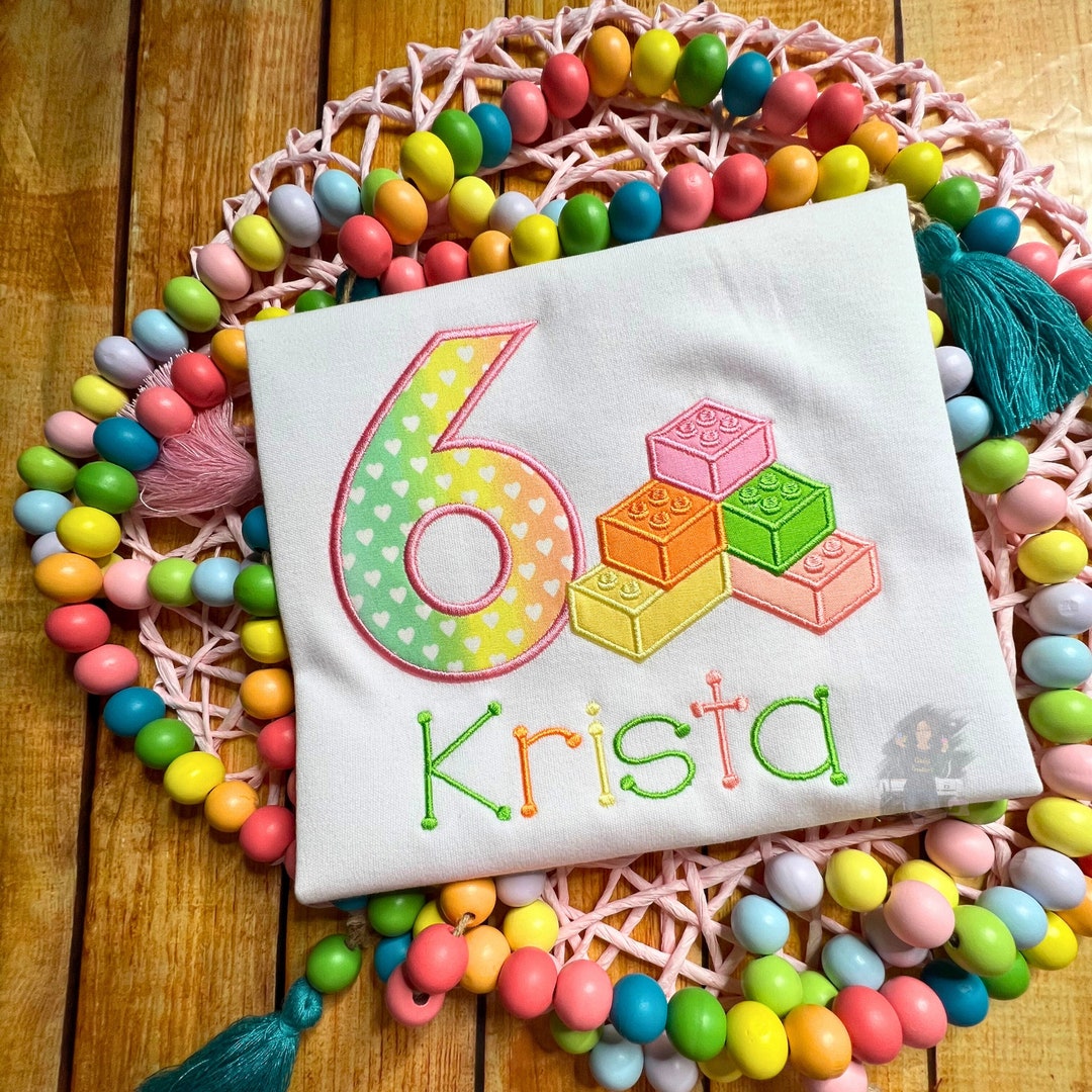 Girls Building Blocks 6th Birthday Party Shirt, Personalized With Name ...
