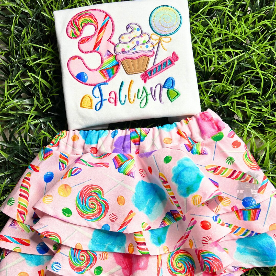 Personalized Candy Outfit, Girls Candy Birthday Shirt and Skort, Add ...