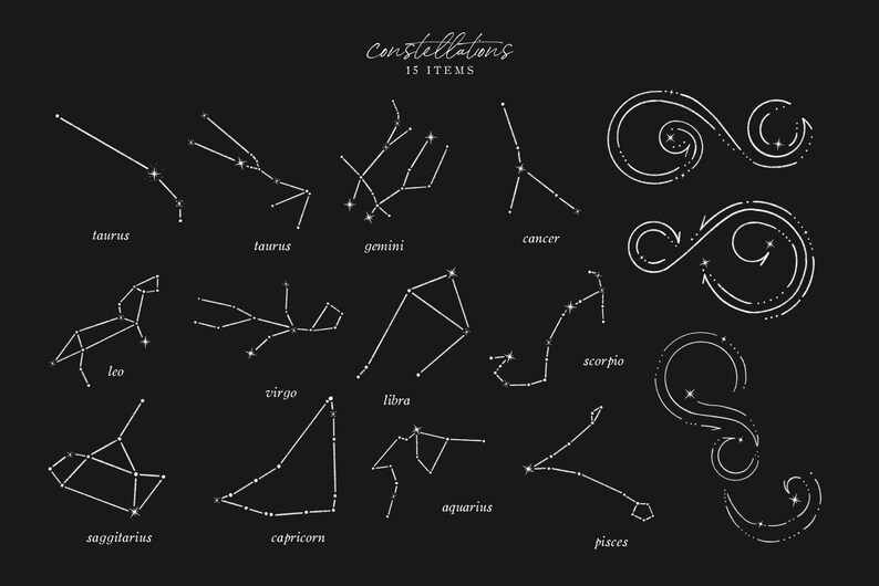 Celestial Magic Handdrawn Logo & Branding Elements Florals | Etsy