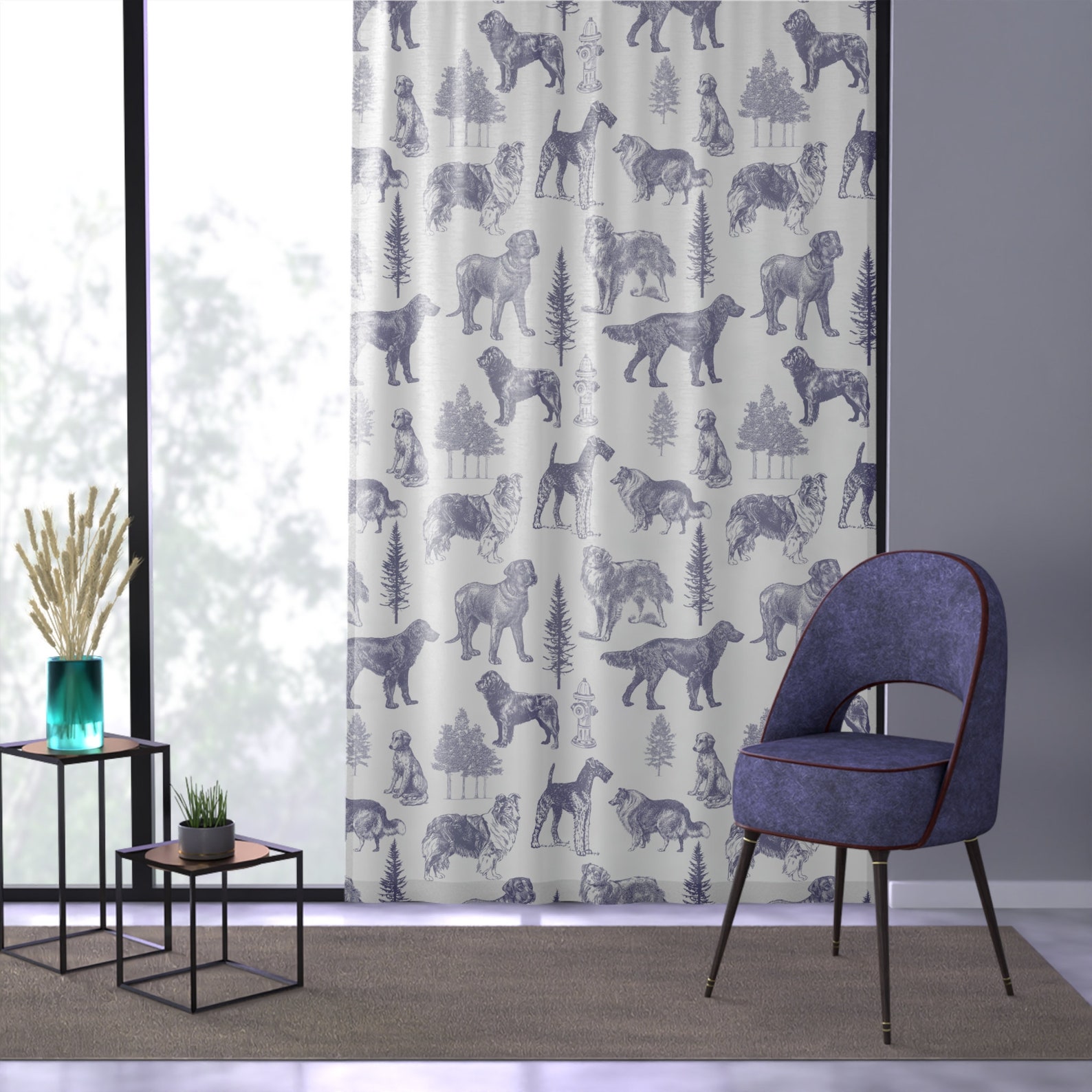 Vintage Dog Curtains Toile Dog Curtains for Bedroom Simple Linen Dog ...