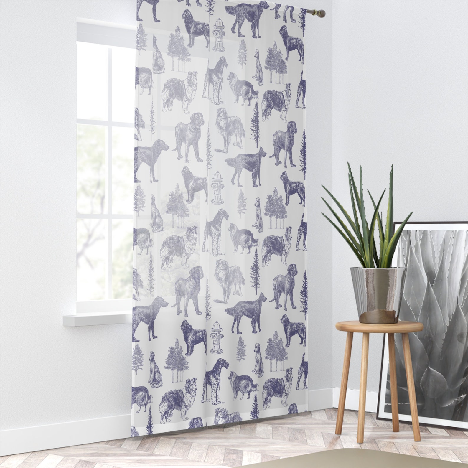 Vintage Dog Curtains Toile Dog Curtains for Bedroom Simple Linen Dog ...