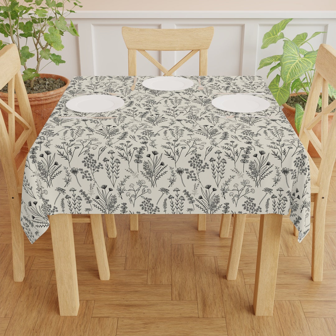 Black Floral Tablecloth Gothic Wildflower Table Linen Simple Goth Toile ...