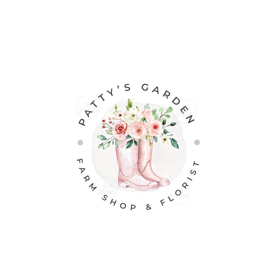 Gardening Logo Florist Logo Wellies Logo Premade Logo Design Farm Logo ...