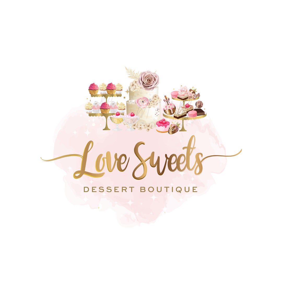 Bakery Logo Design Dessert Logo Cake Logo Wedding Cakery Apple Candy Sweets Logo Pink Gold Logo ...