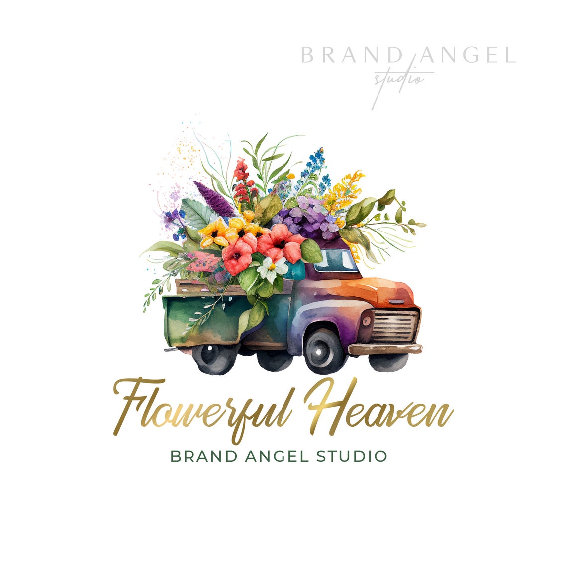 Flower Heaven Logo and Branding - Premade Logo Design -flower Truck ...