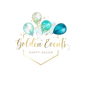 Balloon Logo Design Premade Logo Party Logo Blue Iridescent Teal Blue ...