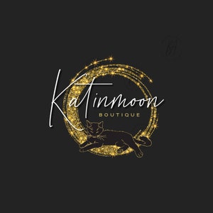 Black Cat in Gold Moon Logo Design Premade Logo Boutique Logo Store ...