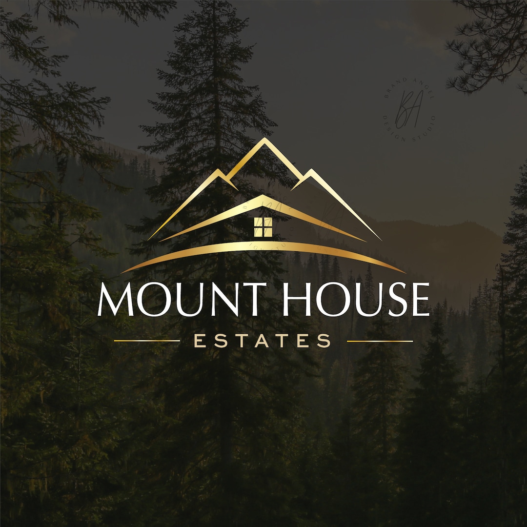 House Mountains Logo Design, Gold Realtor Logo, Cabin Logo, Airbnb ...