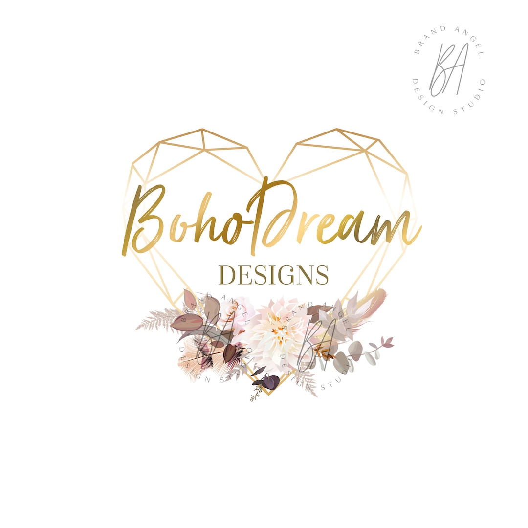 Crystal Heart Logo Design Premade Logo Business Branding Logo Floral ...