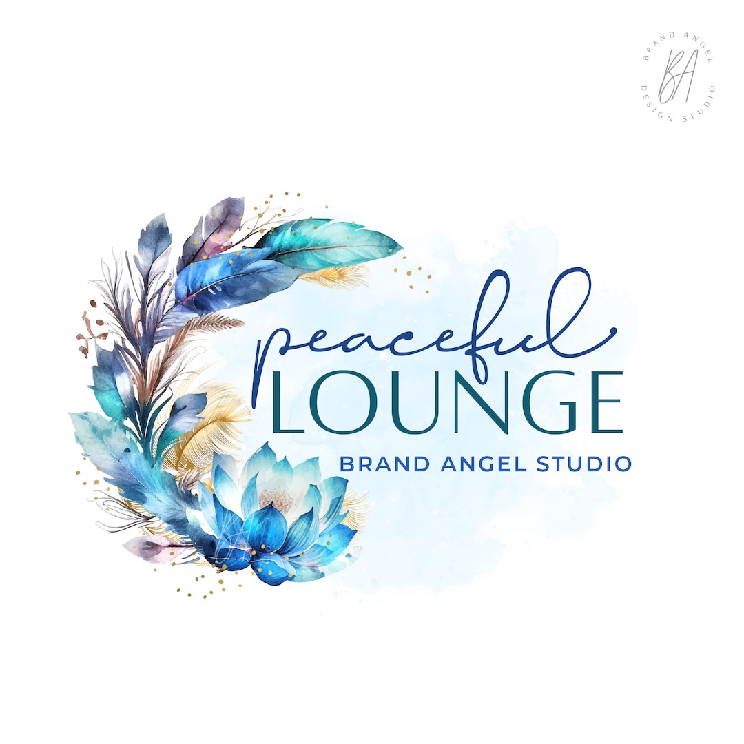 Blue Lotus Logo, Feathers Logo Design, Watercolor Wreath Brand ...