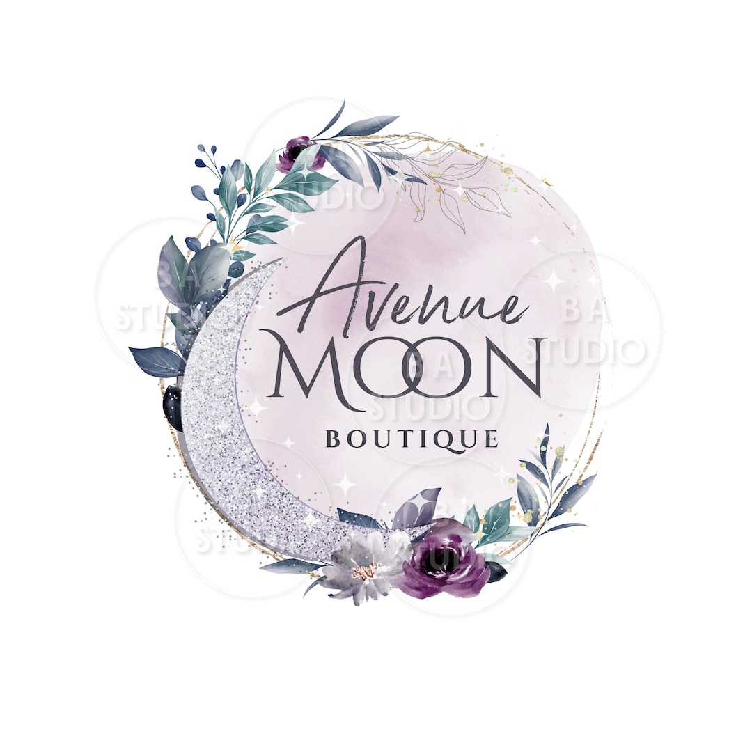 Silver Moon Logo - Premade Logo Design Business Branding - Silver Moon Floral Circle Logo ...