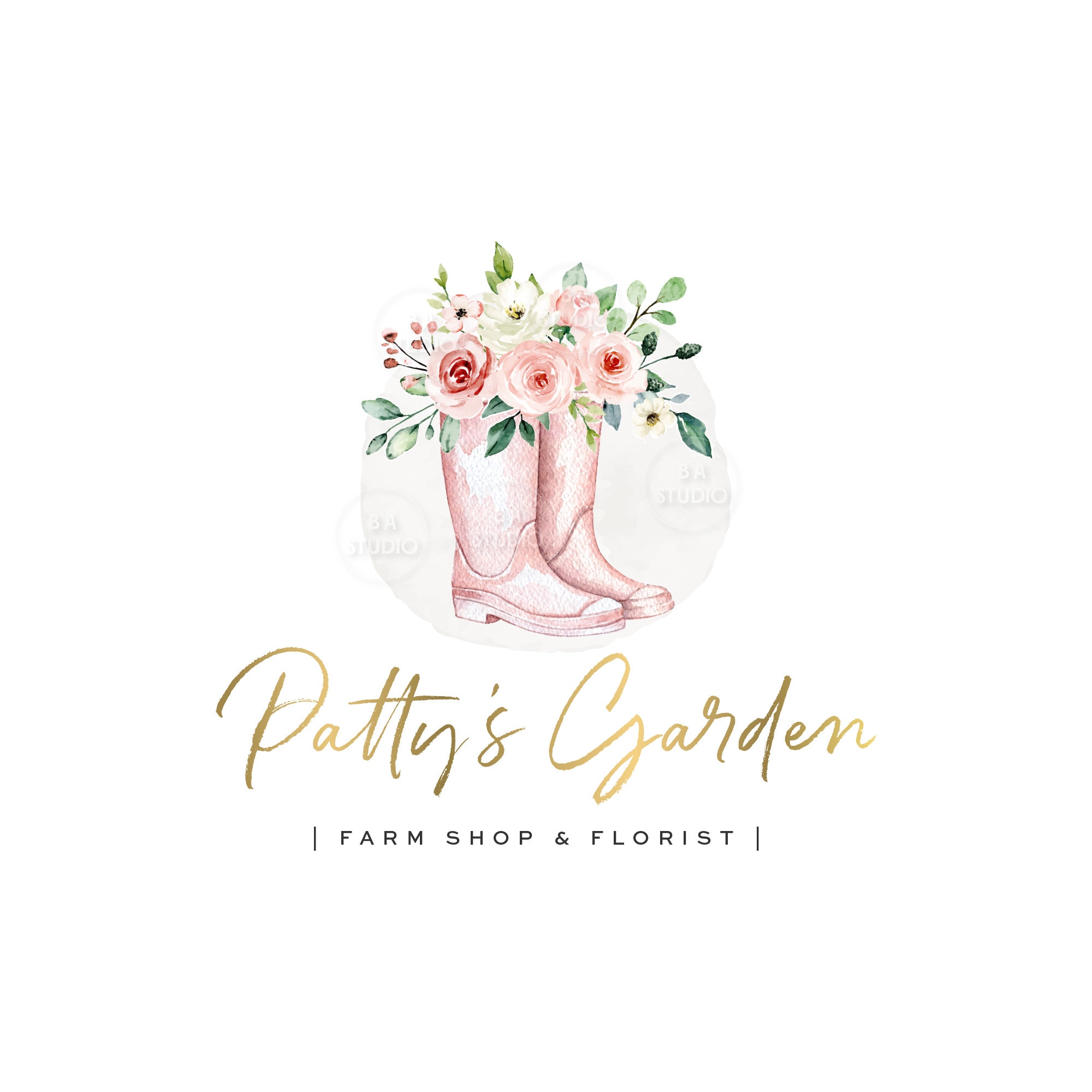 Gardening Logo Florist Logo Wellies Logo Premade Logo - Etsy