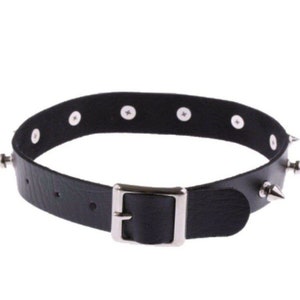 Spiked Choker Punk Faux Leather Necklace Spike Dog Collar Black Silver ...