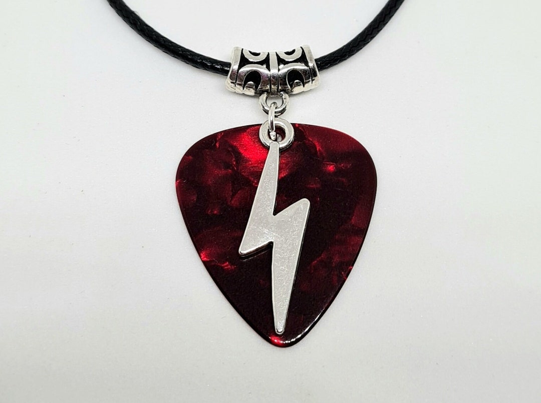 Thunder Lightning Bolt Necklace Guitar Pick Charm Pendant David Bowie ...