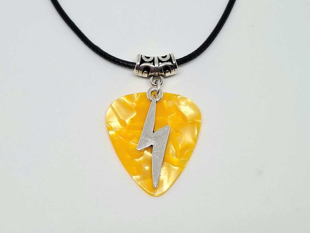 Lightning Bolt Necklace Guitar Pick Plectrum Charm Pendant David Bowie ...