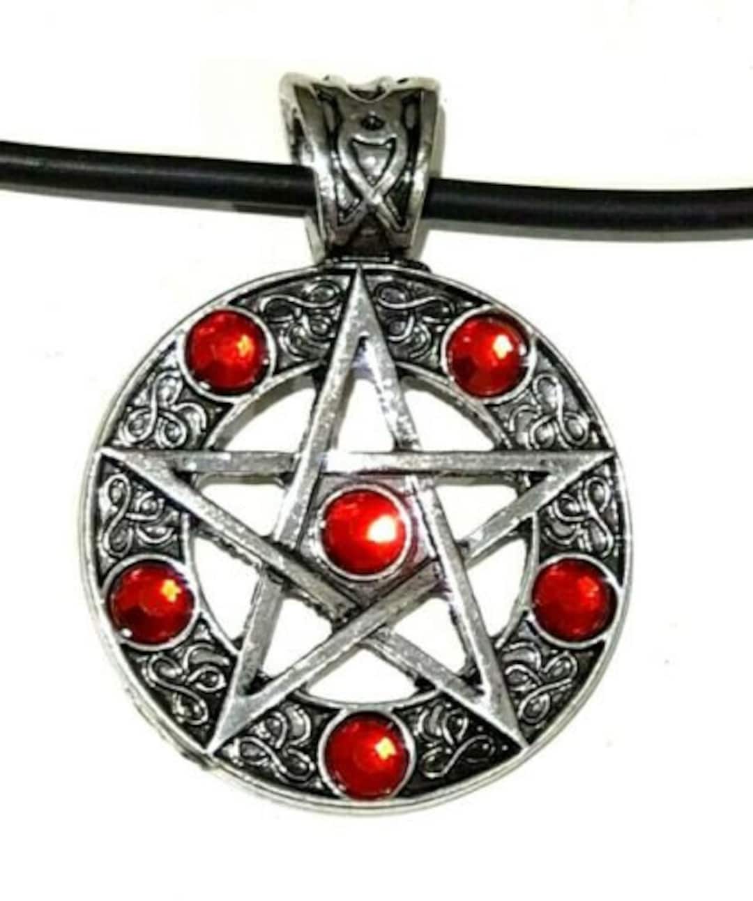 Red Crystal Star Pentagram Witch Wicca Pagan Motley Crue Devil Necklace ...