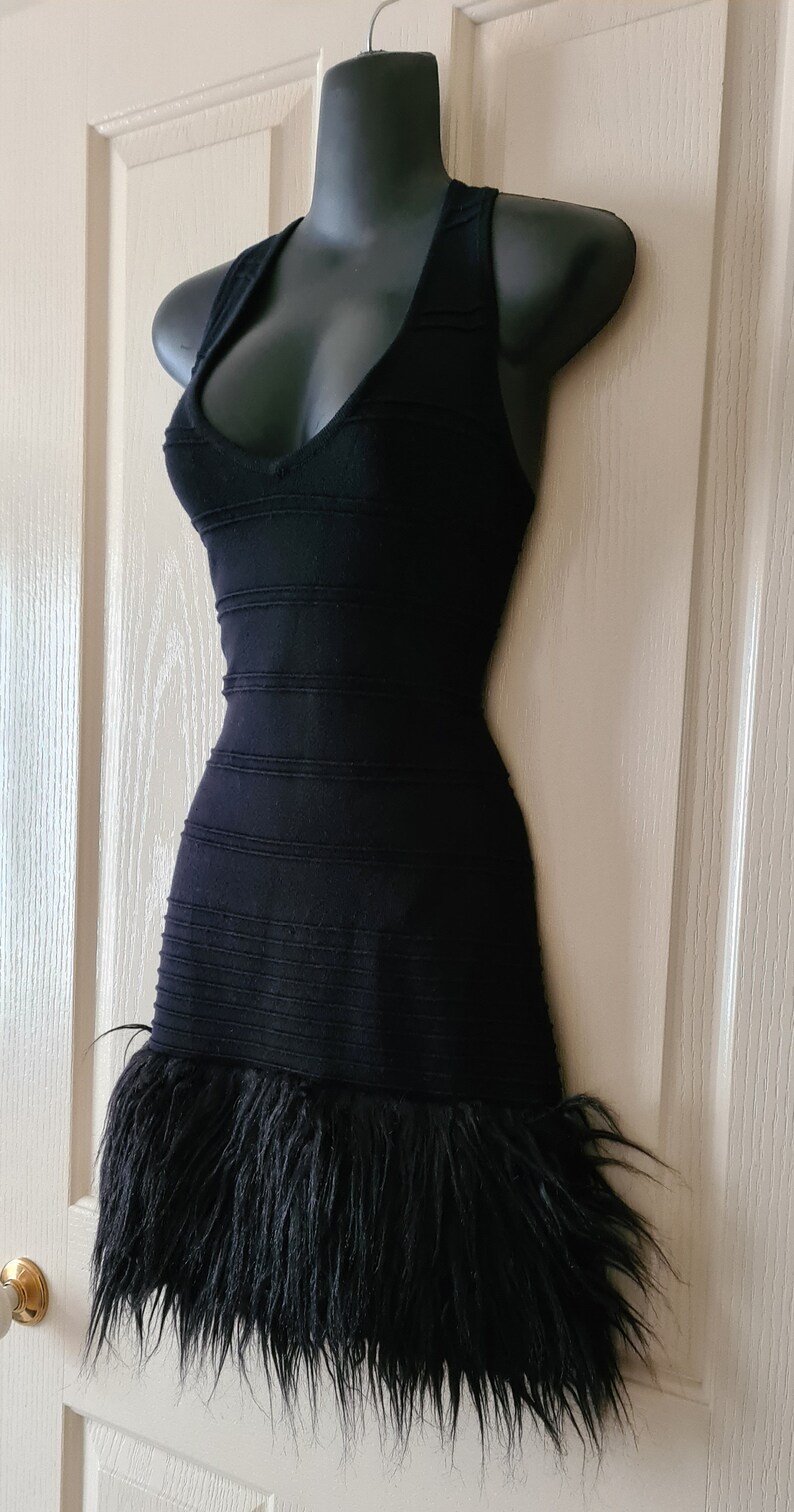 Black Cocktail Dress Fur Trim Y2K Goth Dress Retro Cosplay Costume ...