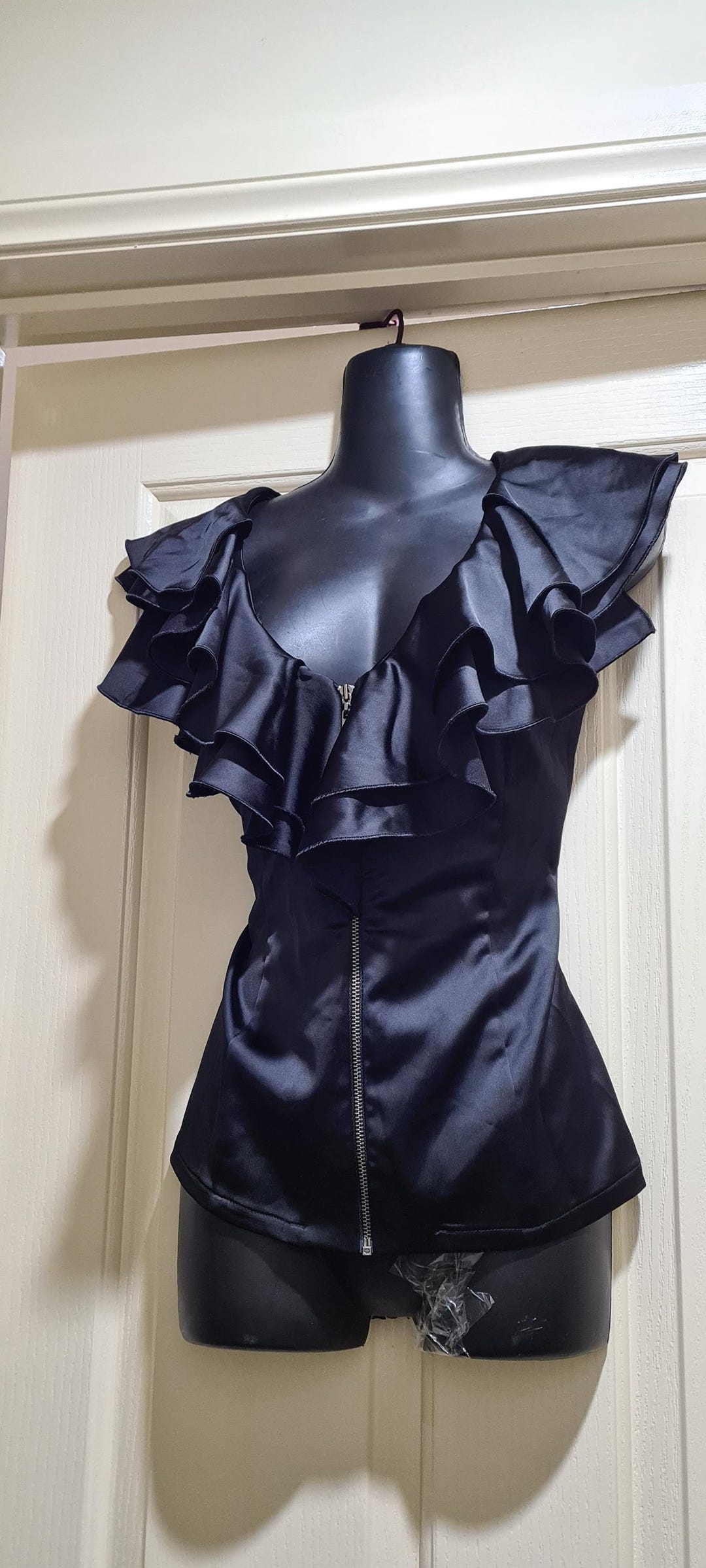 Cue Black Zip Front Top Black Frill Cap Sleeve Blouse Corset Singlet - Etsy