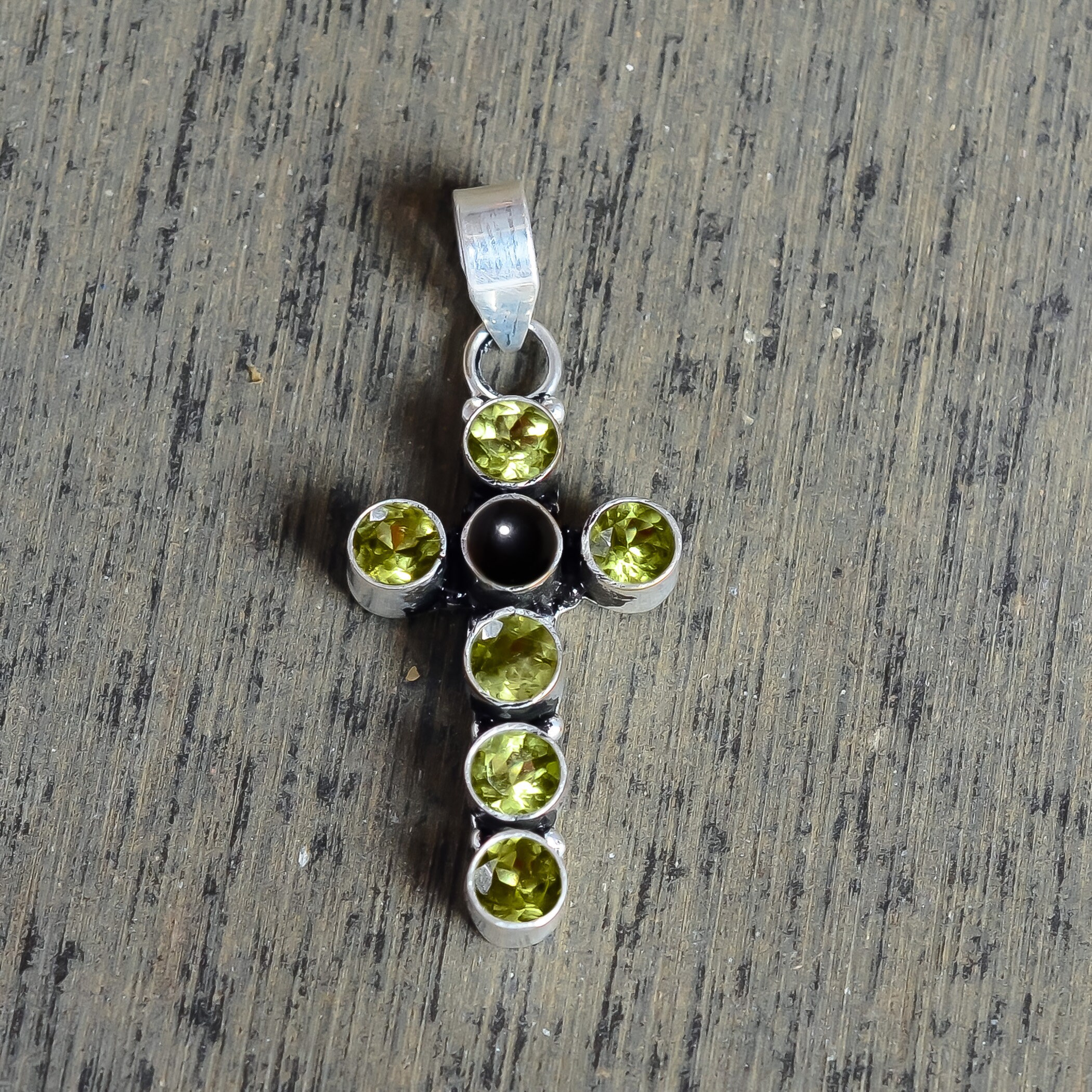 Faceted Peridot Cross Pendant/ Chain Pendant/ Black Onyx Cross Pendant ...