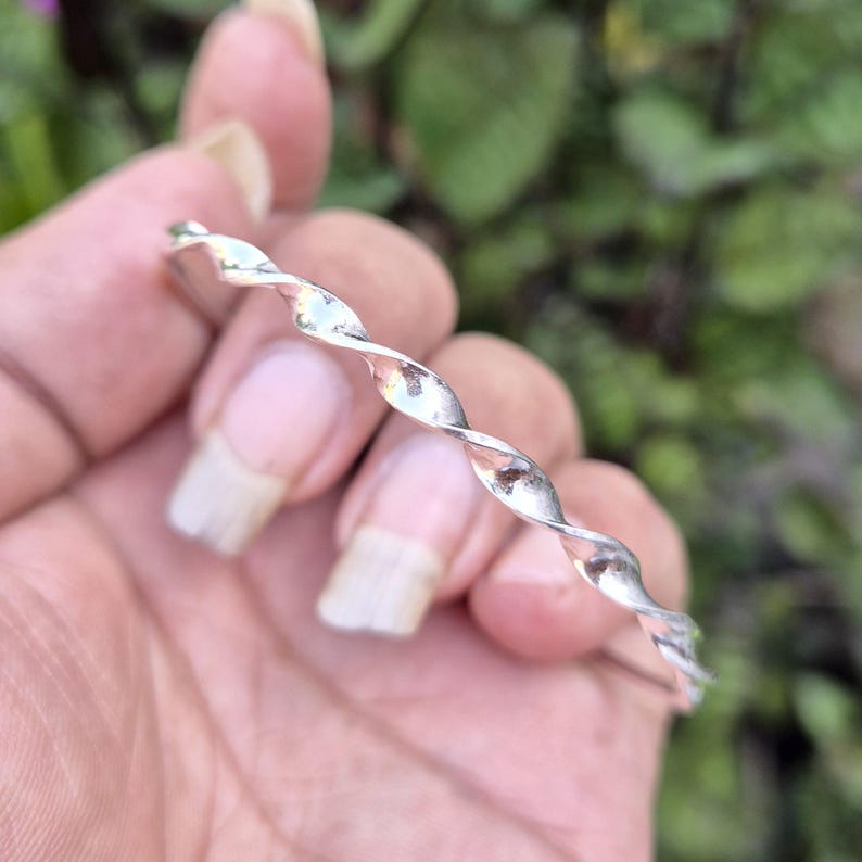 Handmade Sterling Silver Bangle Cuff: Spiral Helix Bracelet, 25th ...