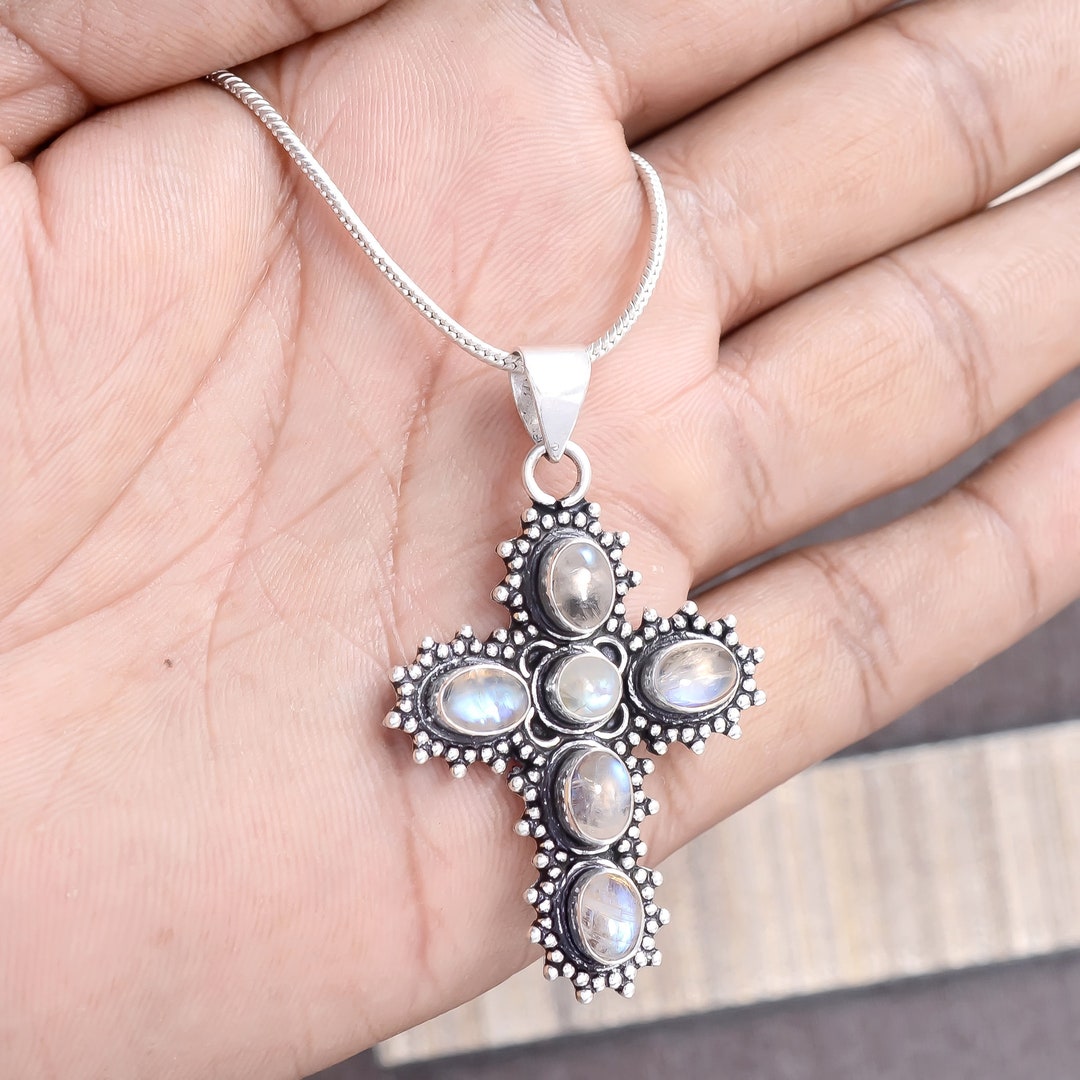 Moonstone Cross Pendant: Sterling Silver Christian Jewelry - Etsy