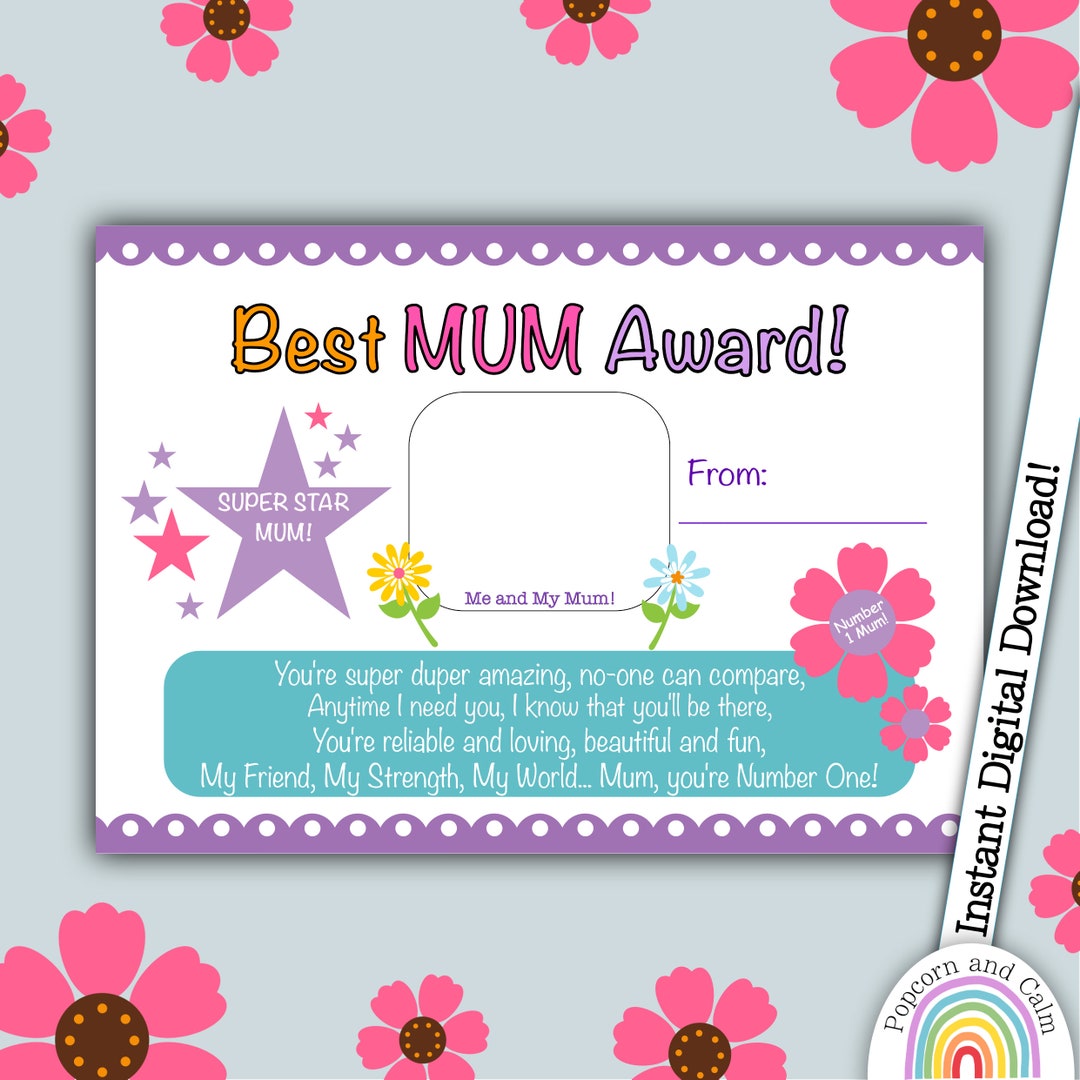 Best Mum Award, Certificate for Mum, Thank You Mum, Best Mom, Mother's ...